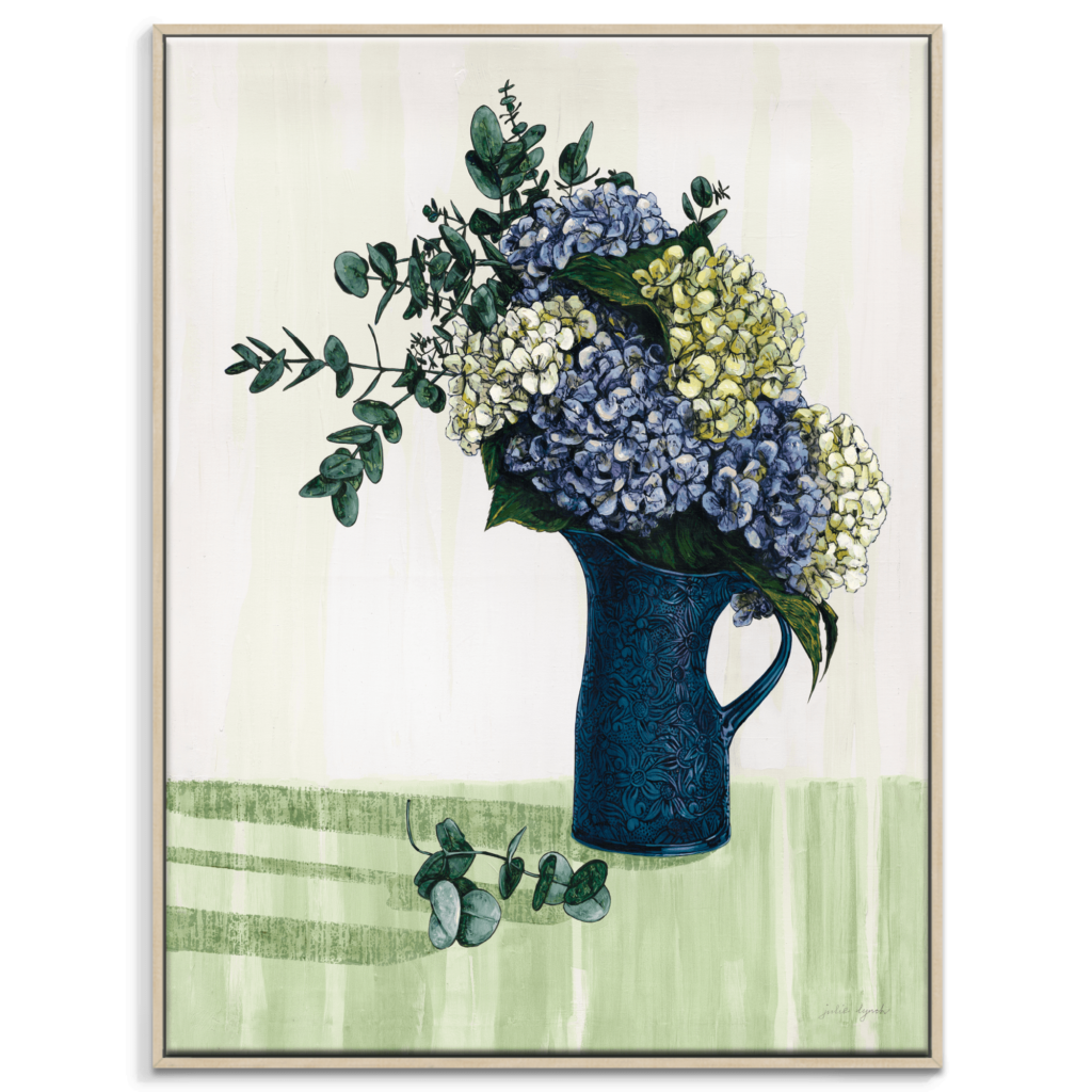 Aria Hydrangeas In Blue Flannel Flower Jug | Wall Art | Artist Lane